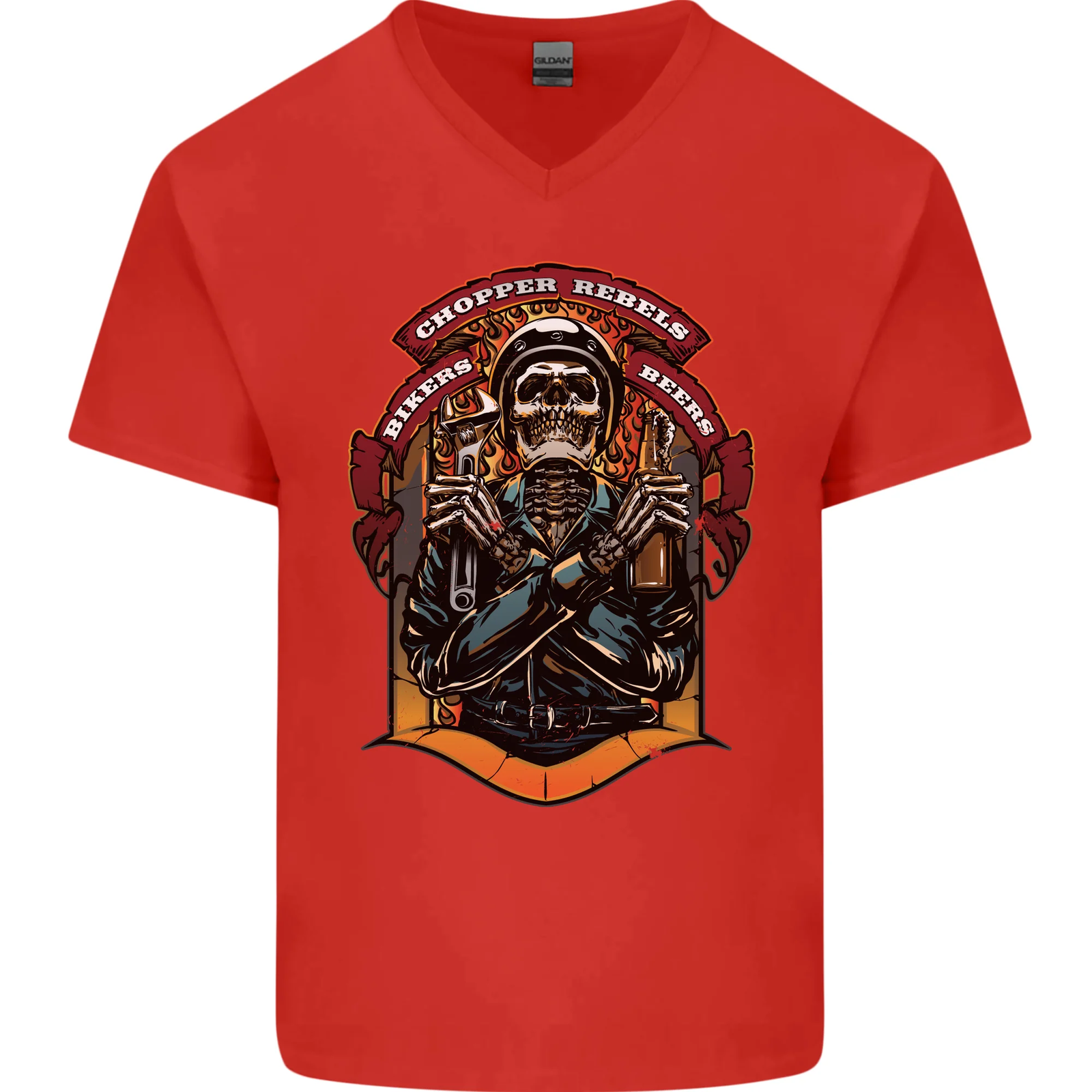 Motorbike Chopper Rebels Bikers Beers Mens V-Neck Cotton T-Shirt | eBay UK