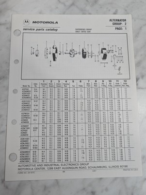 MOTOROLA SERVICE REPAIR PARTS CATALOG LIST BOOK MANUAL ALTERNATOR GROUP ...