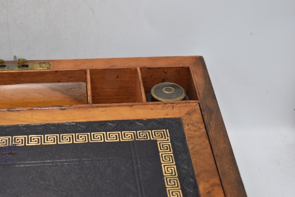 Antique Walnut Brass-Bound Writing Box – Complete with Key & Inkwells ...