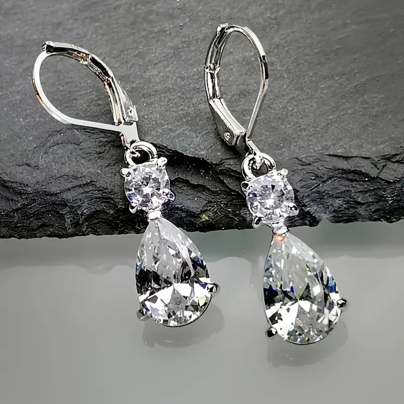 2025 Crystal Hanging Earrings with Pear Cubic Zirconia Simple Elegant ...