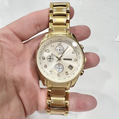 Ladies Fossil Tachymeter Dean Gold Tone Analog Chronograph Watch Date ...