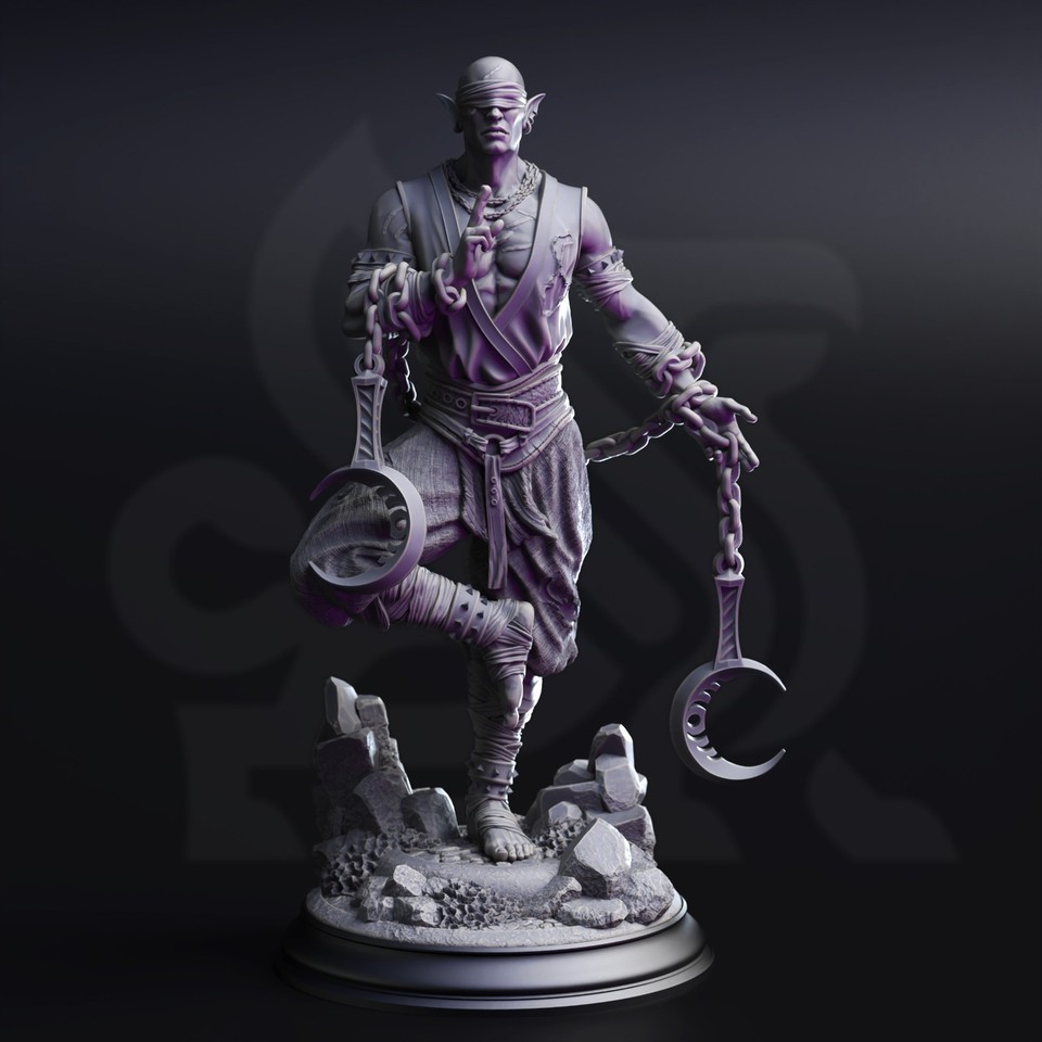 Uxas the Reborn – Lunar Monk, Drow, elf Monk, 3D Printed Miniature, D&D ...