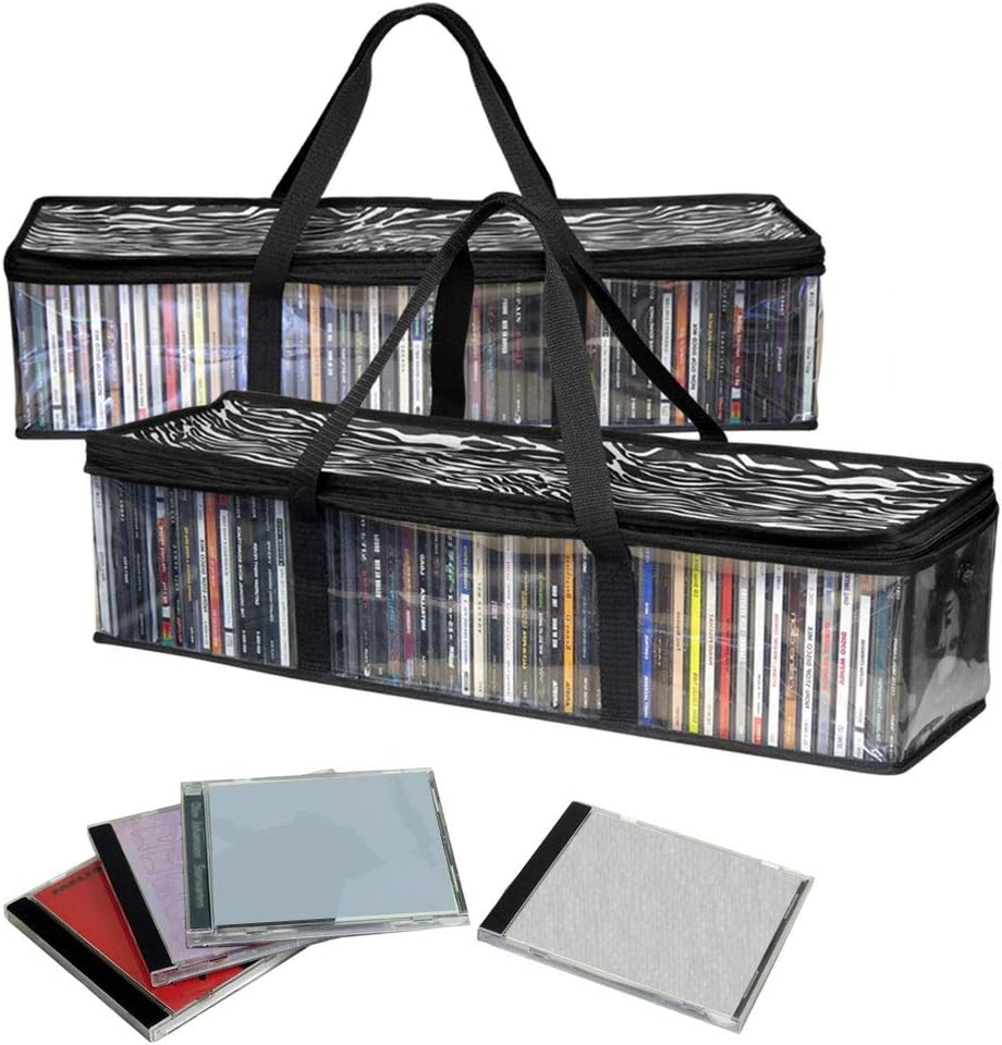 Evelots 2 Pack CD Storage Bags, Clear PVC Plastic-Holds 96 Cds with ...