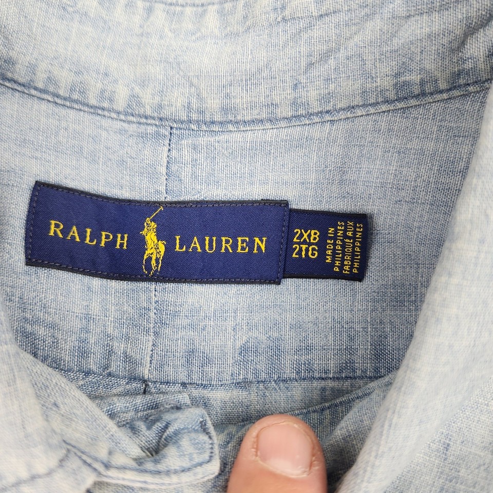 Ralph Lauren 2XB Mens Light Blue Button Down Shirt Short Sleeve Pony ...