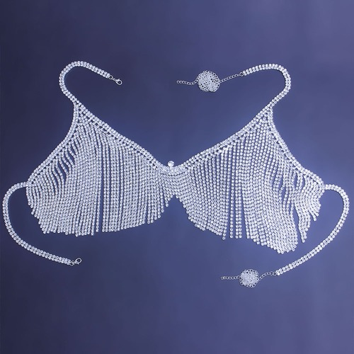 Luxury Bling Bra Necklace Rhinestone Tassel Body Chain Sexy Crystal ...