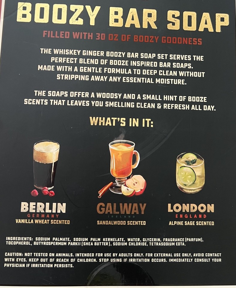 Boozy Bar Soap Set of 3 10 Oz Bars Berlin Galway London England | eBay