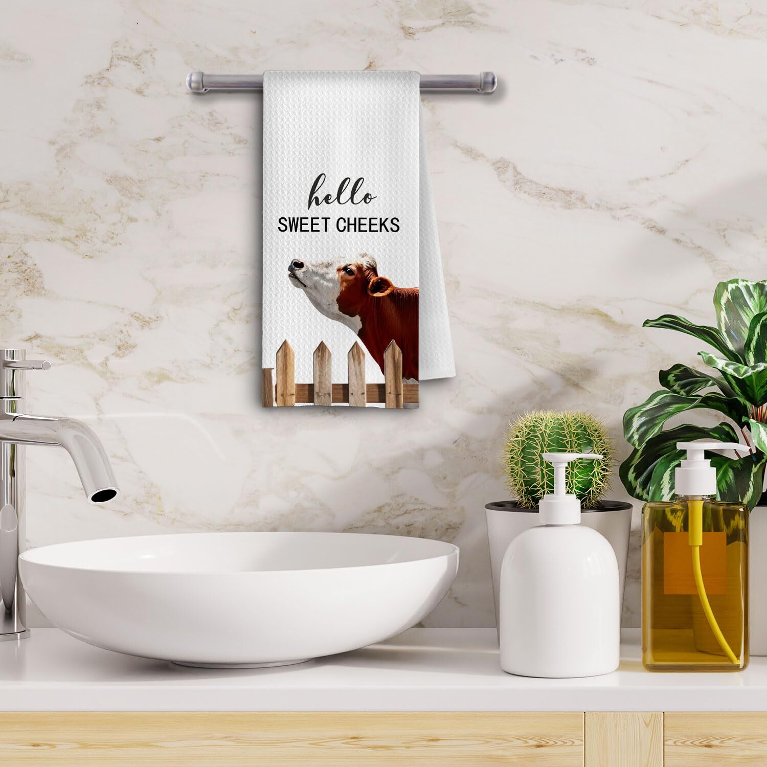 Funny Cow Bathroom Towels - Hello Sweet Cheeks Cow Decorative Waffle ...