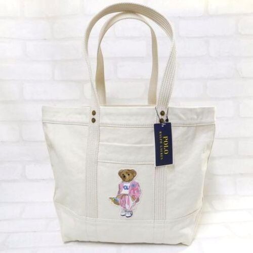 Polo Ralph Lauren Canvas Picnic Bear Tote Bag zipper 100% cotton ...