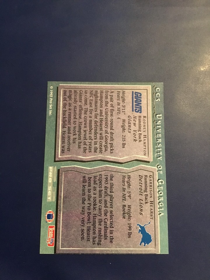 1993 Pro Set # CC5 RODNEY HAMPTON & GARRISON HEARST College Connections ...