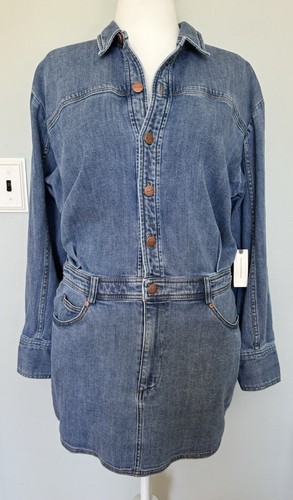 PILCRO LONG-SLEEVE DENIM MICRO MINI SHIRT DRESS, Indigo, L | eBay
