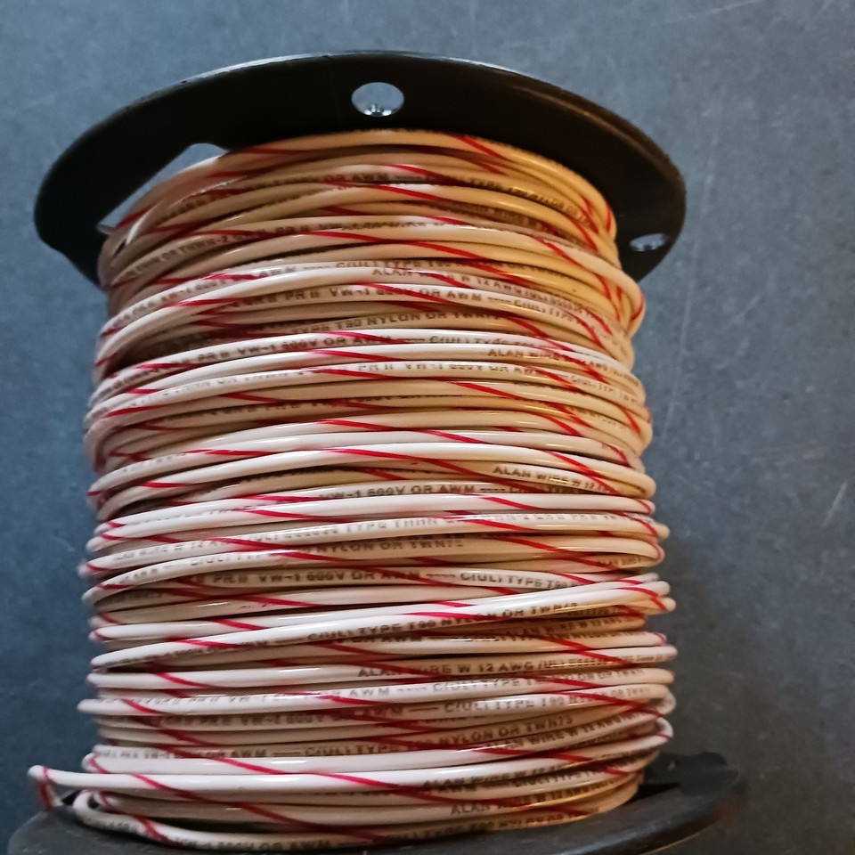 Alan Wire THHN White with Red Stripe Copper 12 AWG Solid 600 Volt Wire ...