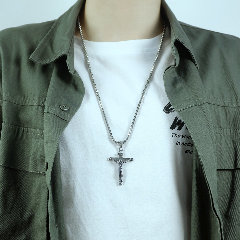 Men Stainless Steel Gold Silver Black Jesus Crucifix Pendant Chain ...