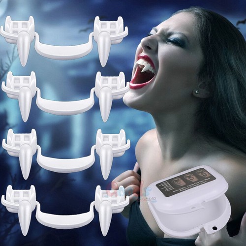 2/4x Retractable Vampire Teeth Horror Zombie Fang Realistic Halloween ...