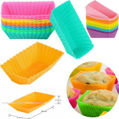 6x Silicone Rectangle Cake Mould Soft Muffin Cupcake Liner Bake Cup ...