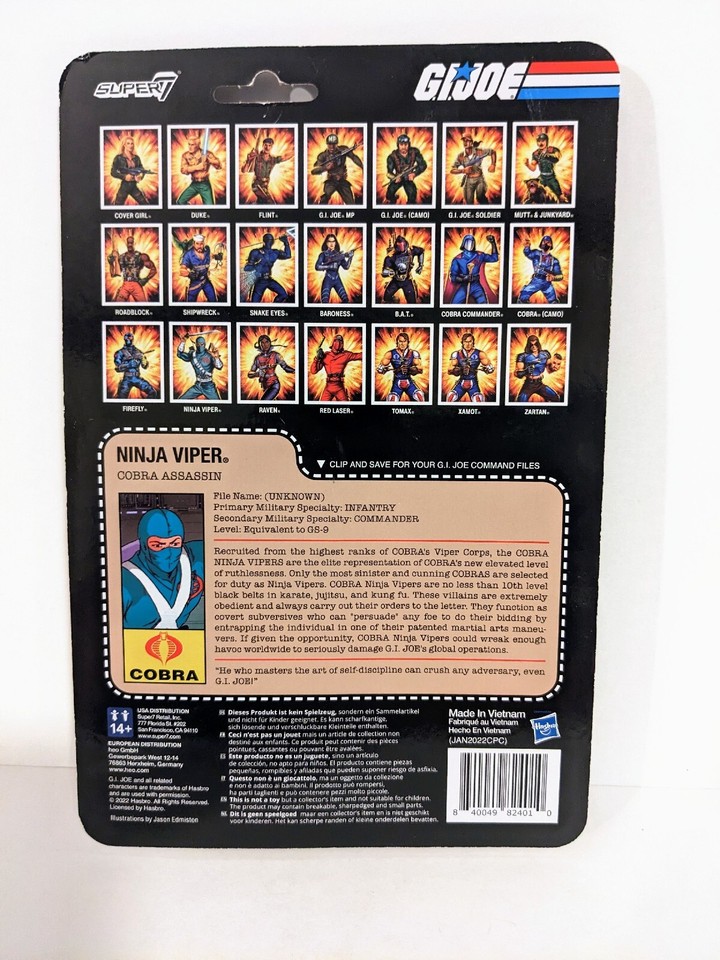 Super 7 ReAction GI JOE NINJA VIPER Cobra Assassin Ninja 3.75" Target ...