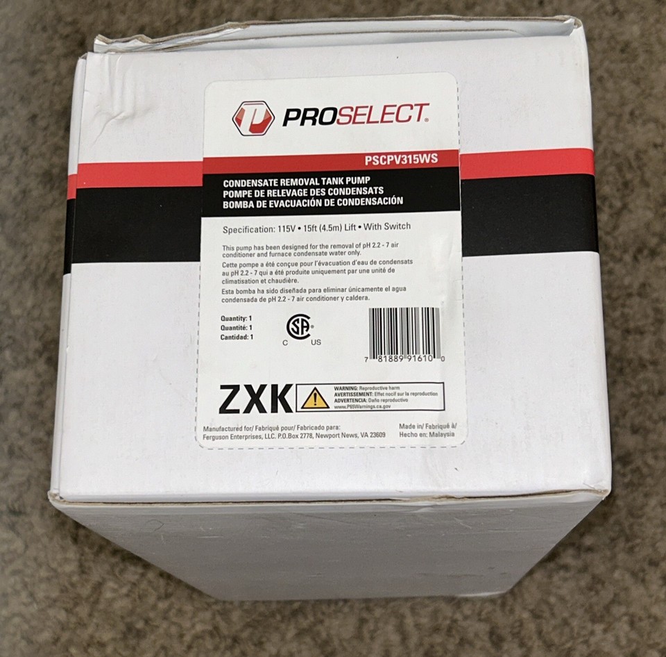 ProSelect - Condensate Pump - 115V - 15' Lift - With Safety Switch ...