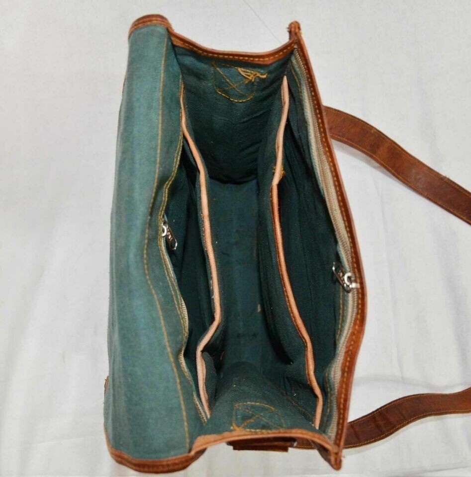 Men's Genuine Vintage Fat Stich Leather Messenger Shoulder Laptop Bag ...