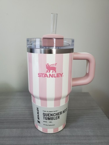 Stanley Pink Stripe Cabana Quencher Tumbler Cup Peach Whip Gloss 20 Oz ...