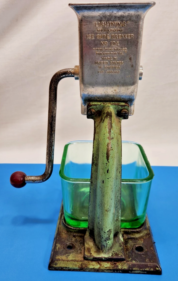 ANTIQUE VINTAGE LIGHTNING ICE CUBE BREAKER No 104 WITH ORIGINAL BOWL ...