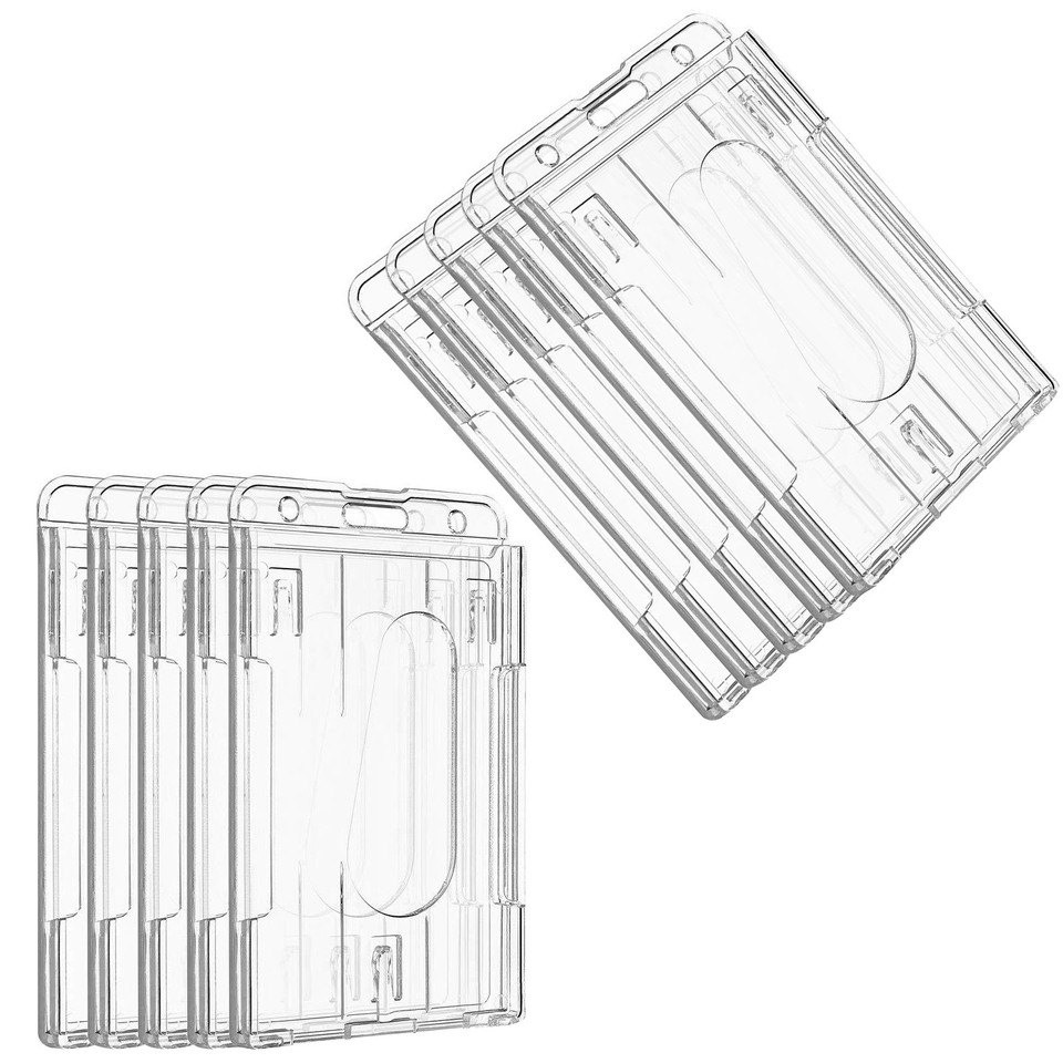 10Pack Clear Dual ID Card Badge Storage Holder Vertical Slim Protective ...