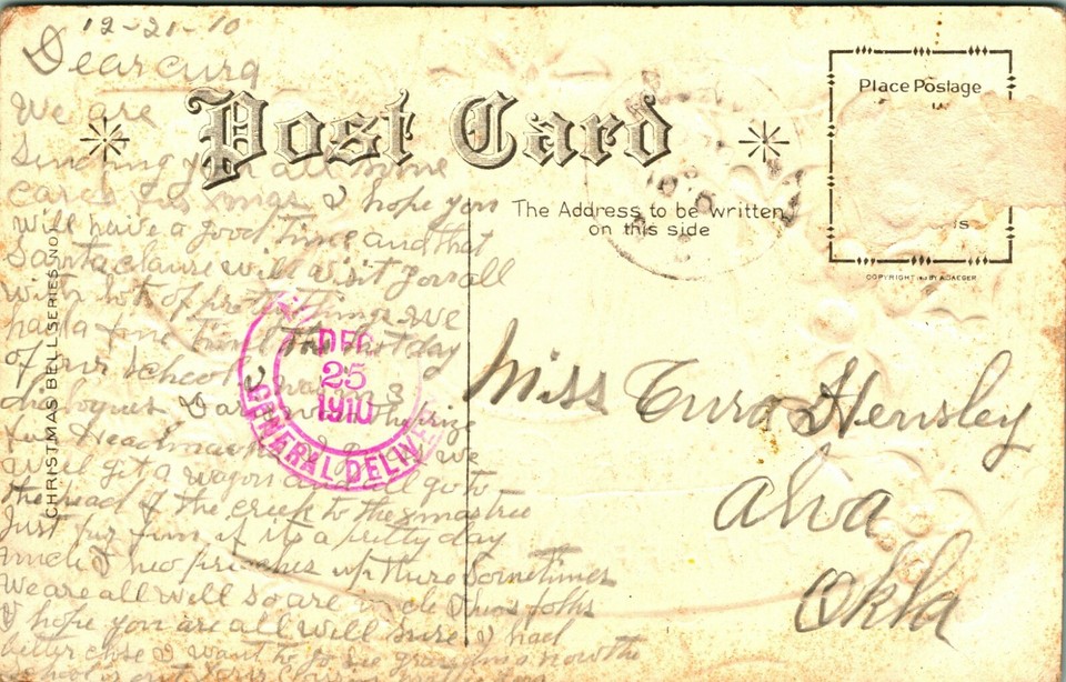 Holly Pine Baugh Bell Ribbon Merry Christmas Gilt Embossed 1910s DB ...