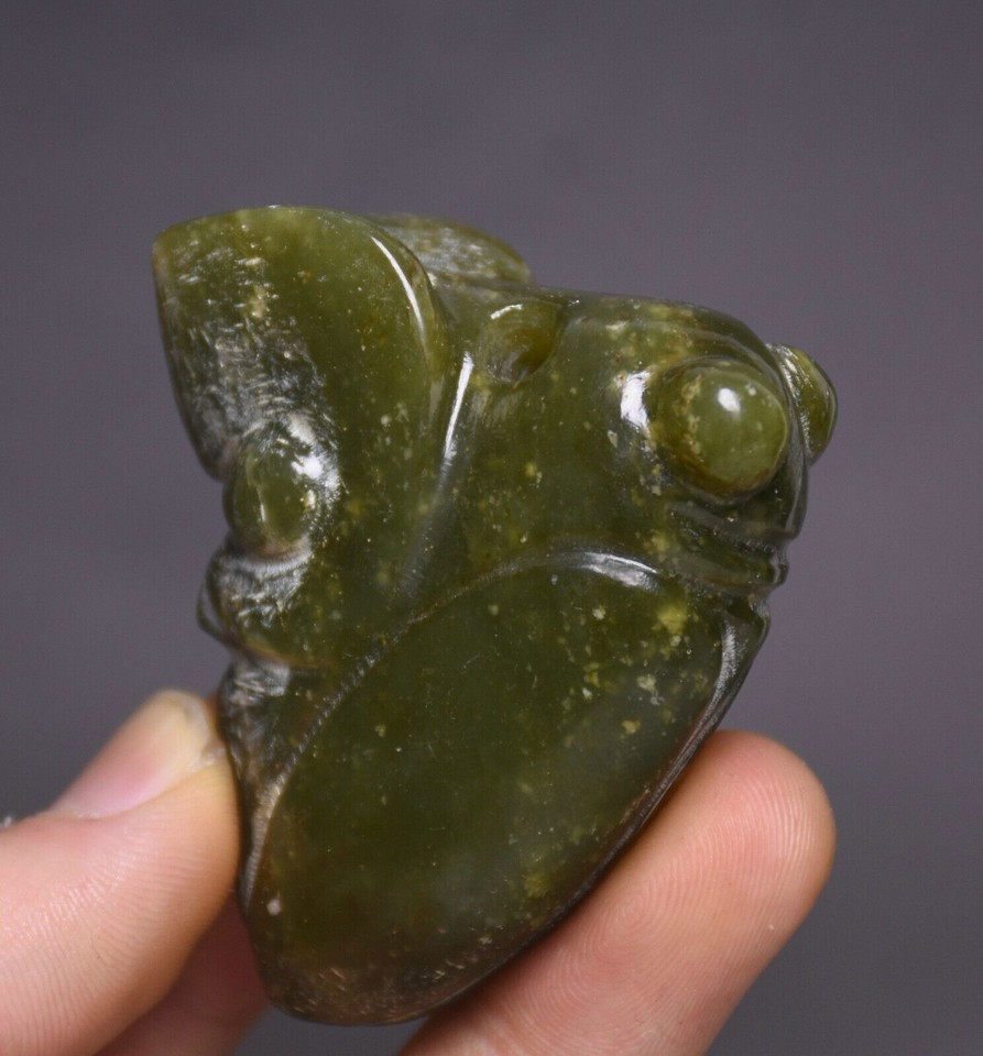5CM Hongshan Culture Hetian Green Jade Carve People Face Cigale Pendant ...