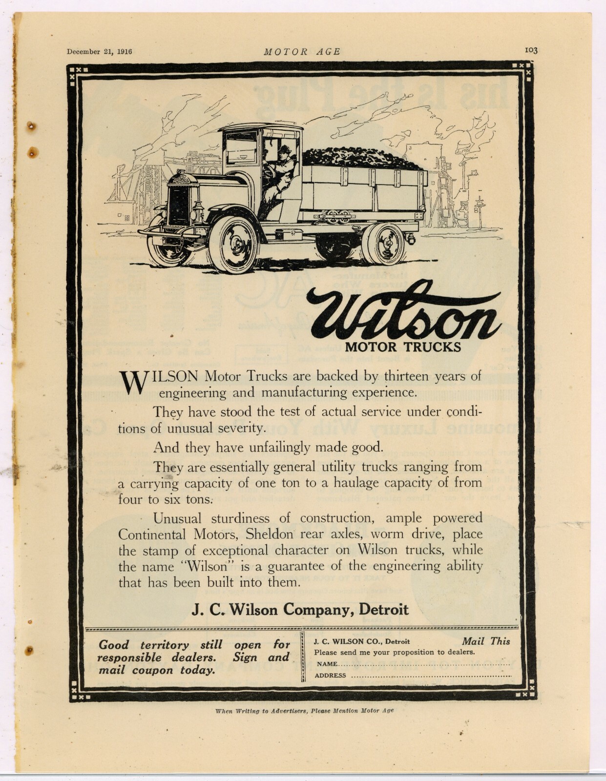1916 Wilson Motor Trucks Ad: J.C. Wilson Co. Detroit, Michigan | eBay