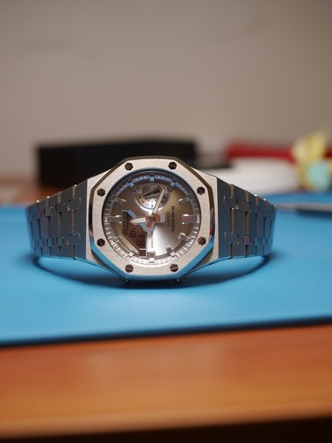 CASIO G-SHOCK GA-2100 CUSTOM CASIOAK MOD STAINLESS STEEL SILVER * New ...