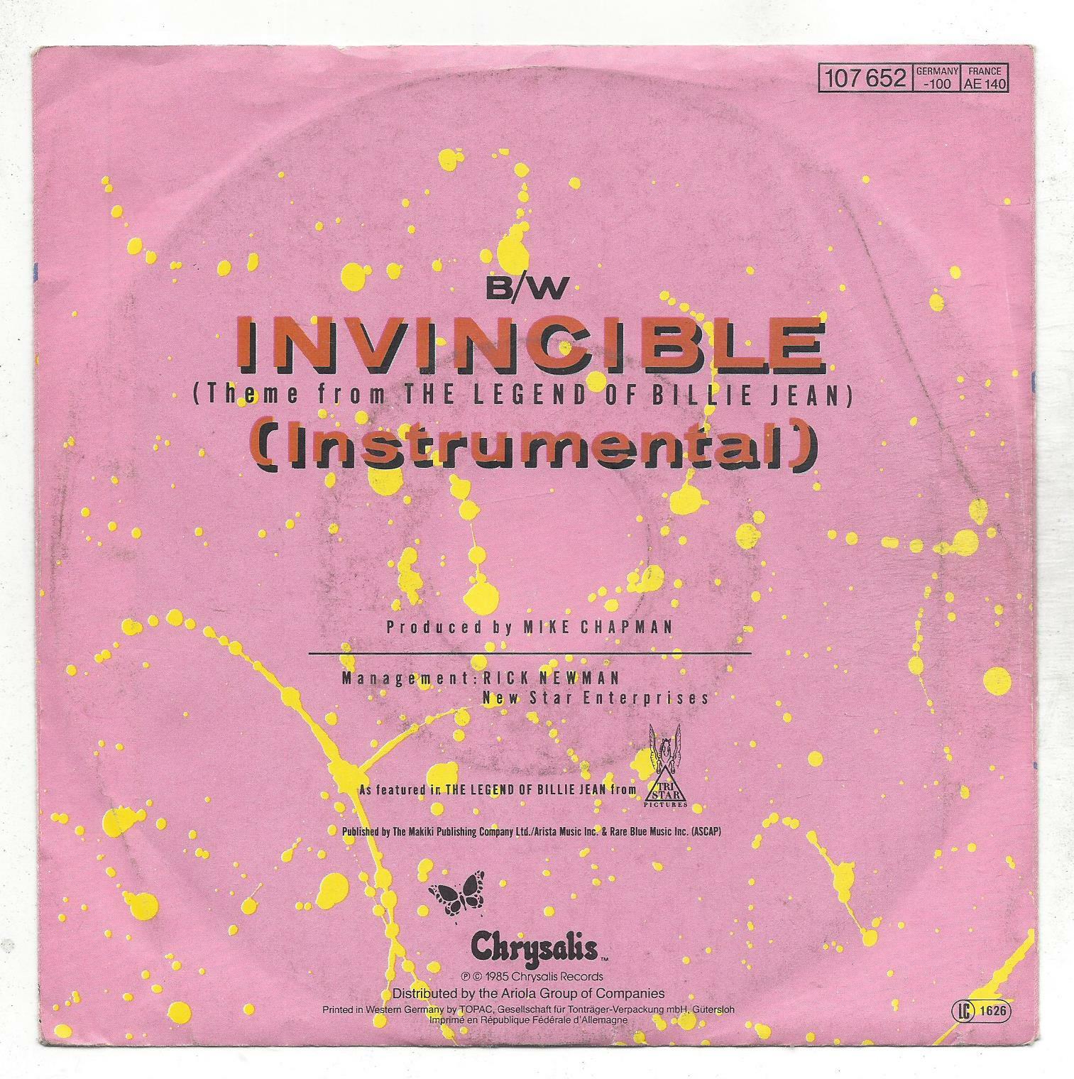 Pat Benatar : Invincible + Invincible (instrumental)Vinyl Single 1985 ...