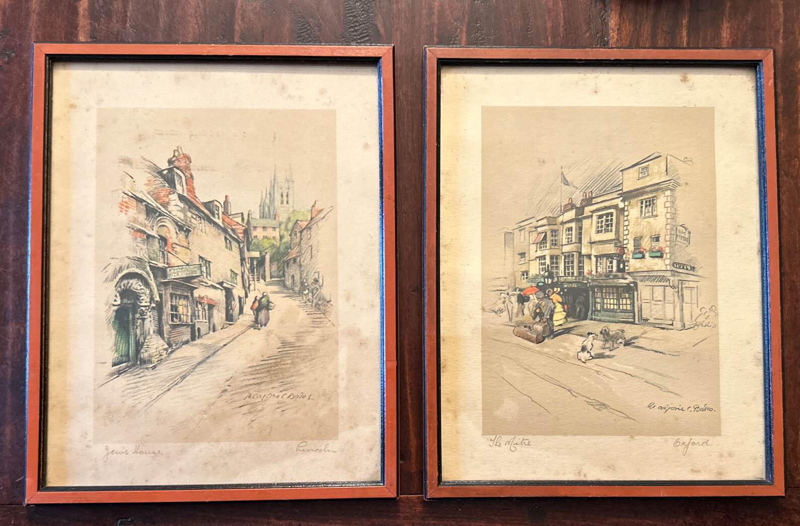 Vintage Set Of 2 Marjorie C. Bates Hand Colored Etchings; Oxford ...