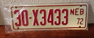 NOS Sealed 1972 Nebraska 30 X3433 Trailer Motorcycle License Plate | eBay