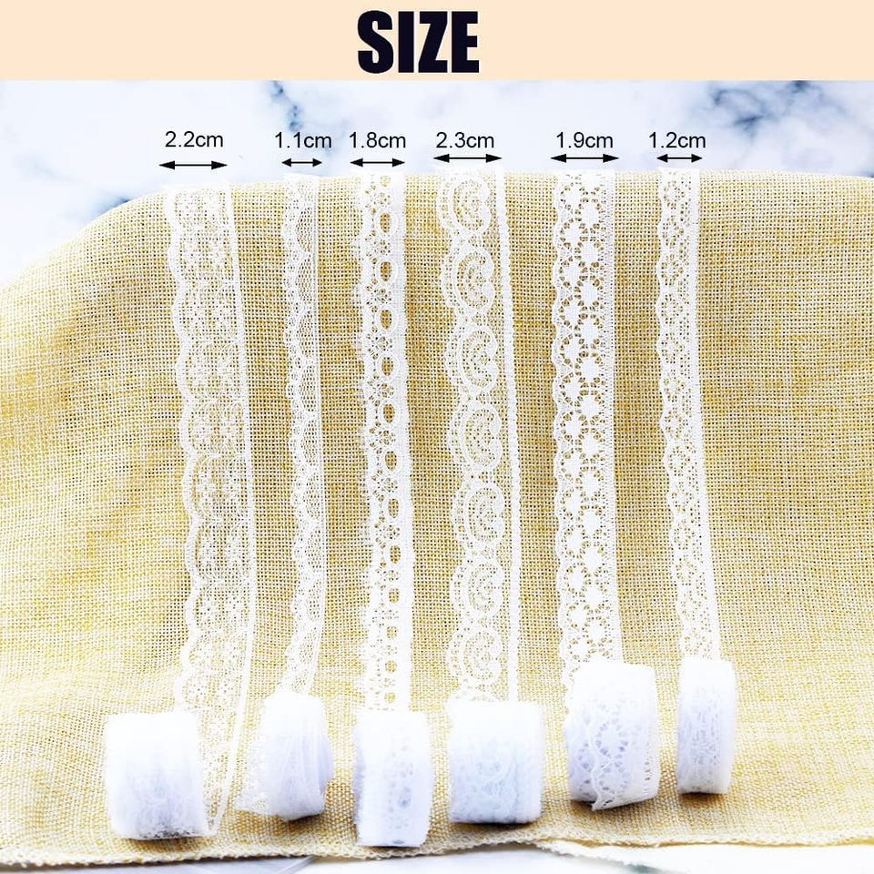 60 Yards, 12 Rolls of White Lace Ribbon with Assorted Crochet & Sewing ...