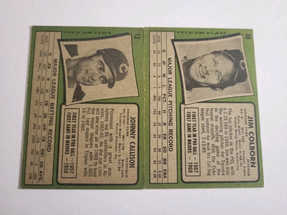 1971 Topps Chicago Cubs #12 Johnny Callison and #38 Jim Colborn | eBay