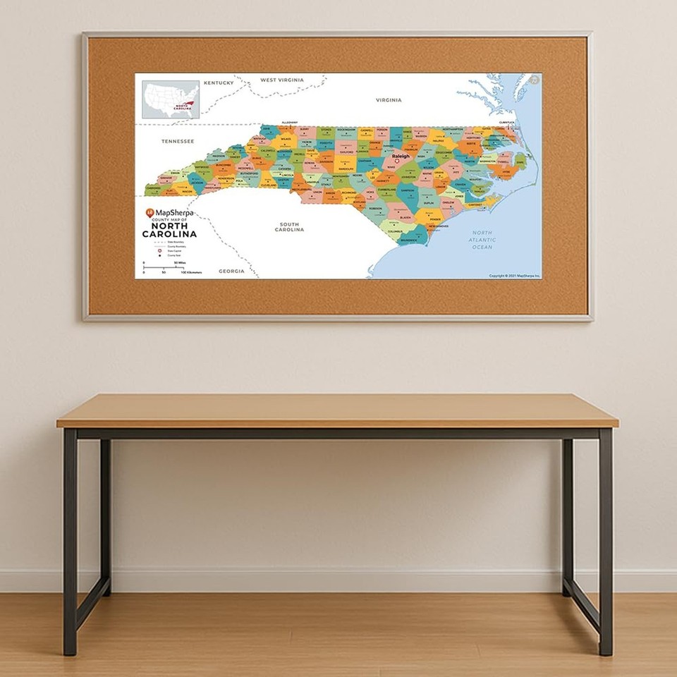 North Carolina Counties Map - Standard - 36" x 18.25" Laminated | eBay