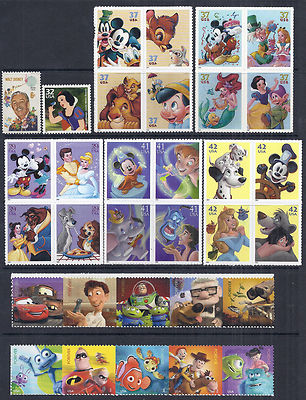 US Disney Stamp Lot set 32 stamps 1968-2012 Singles Blocks Strips MNH ...