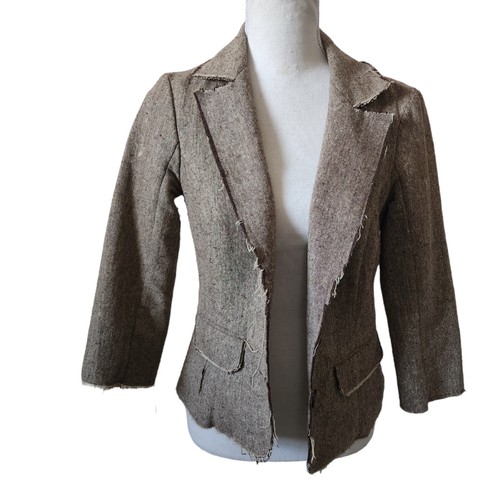 Heart Moon Stars Woman's Size M Brown Distressed Tweed Blazer Jacket | eBay