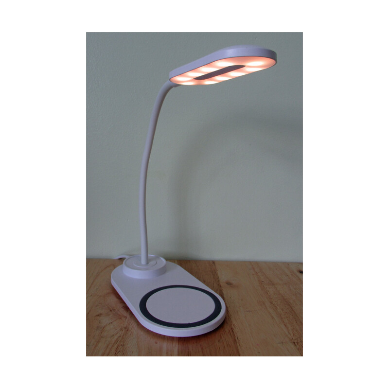 White USB Desk Lamp with Wireless Charging Pad for SmartPhone, 3 LED ...
