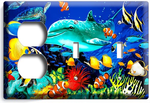 COLORFUL OCEAN LIFE TROPICAL SEA FISH DOLPHIN LIGHT SWITCH OUTLET ART ...