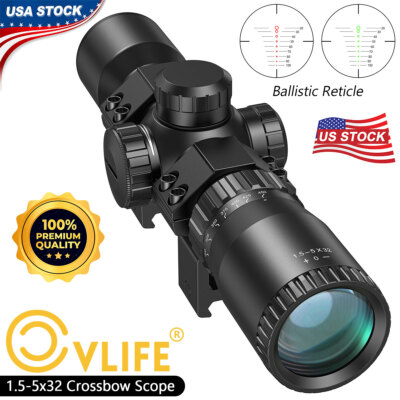 1.5-5x32 Crossbow Scope FPS Red Green Illuminated Ballistic Reticle ...