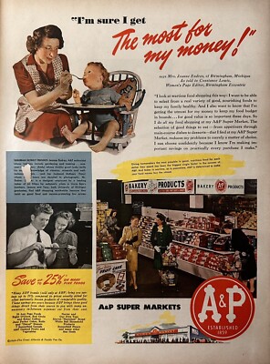 1943 A&P Super Market Illustrated Print Ad, WW2 Era, Vintage Grocery ...