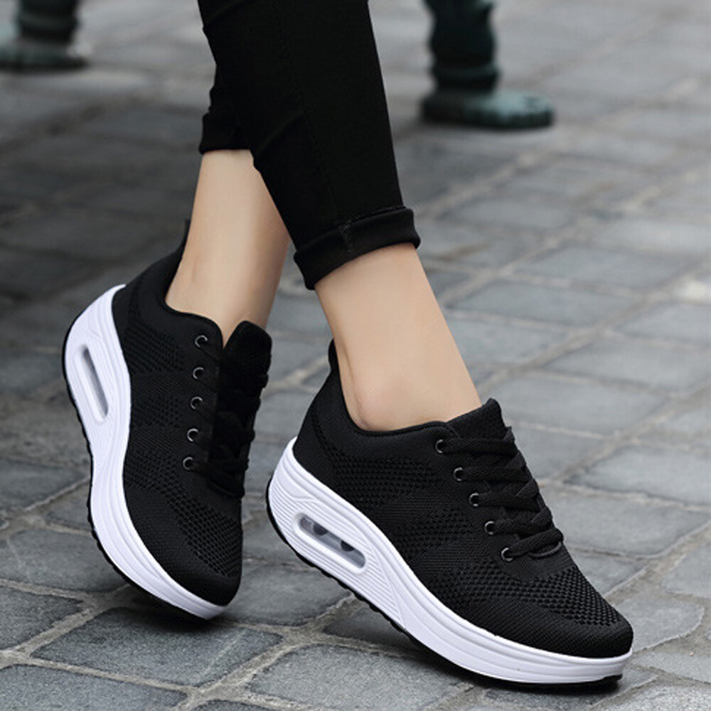 WOMENS WEDGE TRAINERS LACE UP JOGGING LADIES SNEAKERS COMFY WOMEN SHOES ...