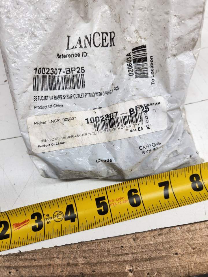 (Pack of 25) Lancer 1002307-BP25 1/4" Barb Syrup Outlet Fittings With O ...