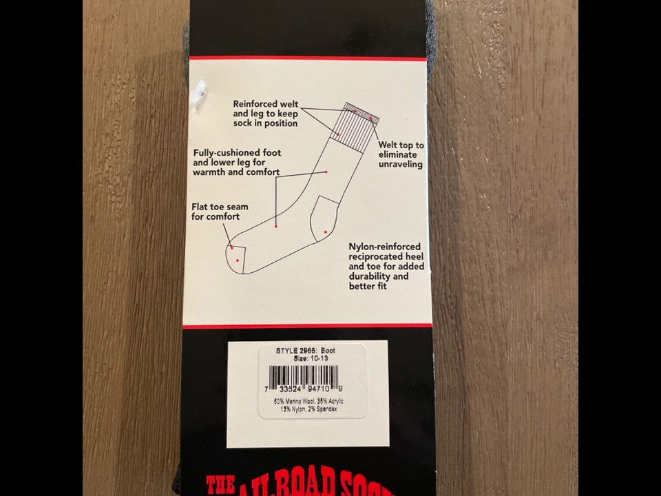 The Railroad Sock Men's Merino Wool Work Socks Shoe Size 6-12 RAILROAD ...