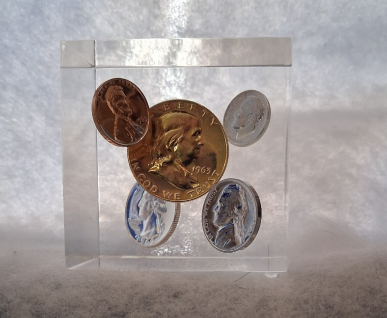 Lucite Paperweight 1963 First National Bank Boston 5 Coin Proof Set ...