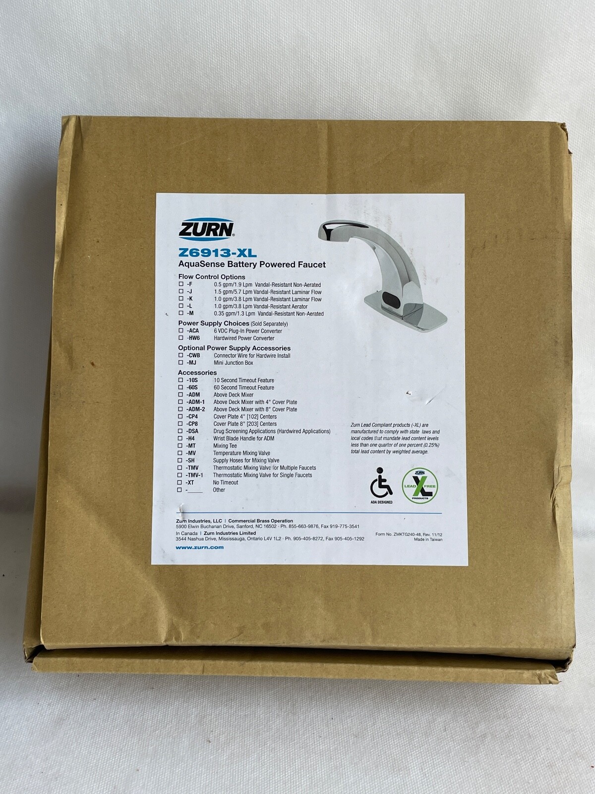 Zurn Z6913-XL AquaSense Battery Powered Faucet Chrome Finish Bathroom ...