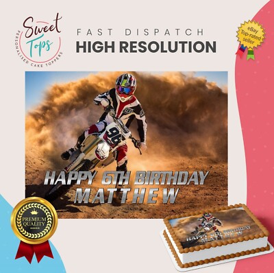 MOTOCROSS PERSONALISED RECTANGLE EDIBLE BIRTHDAY CAKE TOPPER DECORATION ...