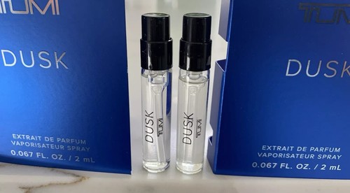 2 x TUMI Dusk Extrait De Parfum sample spray 0.067oz / 2ml each vial ...