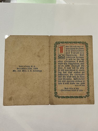 1909 Cokesbury South Carolina Christmas Card Xmas | eBay