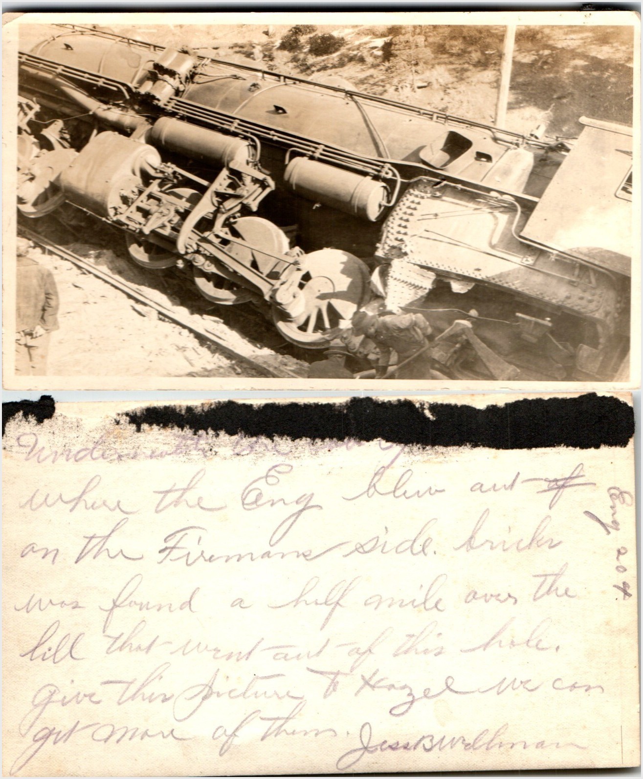1920s Steam Locomotive Derailment Wreck Photograph Engine Blowout Hazel ...