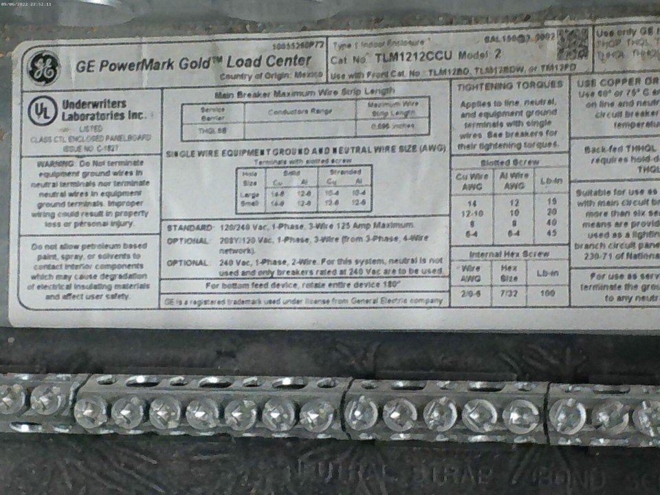 GE LOAD CENTER NOS TLM1212CCU 125A 240V MAIN LUG MODEL 2 | eBay
